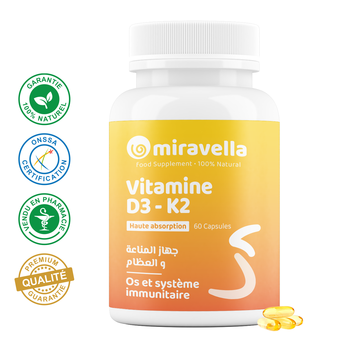 Vitamine D3-K2 , 60 capsules 100% naturel | MIRAVELLA | Beauty & Health ...