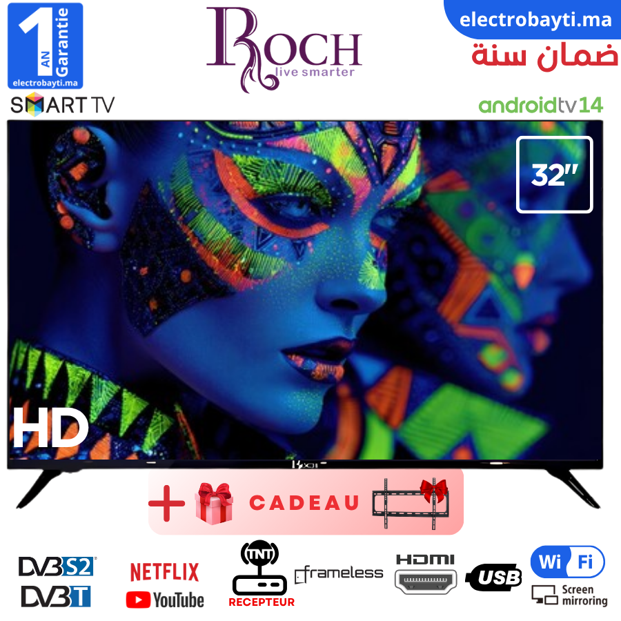 Roch - LED - Smart TV - 32 pouce Android 13 Sans cadre avec support ...